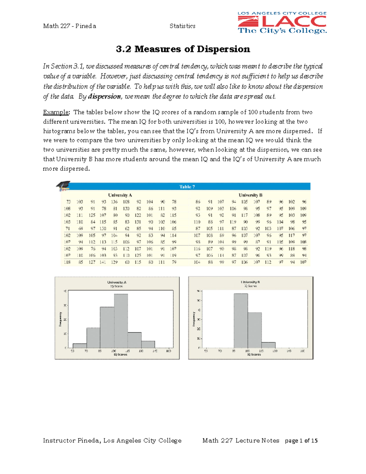 Section 3 - Measures of Dispersion- Math 227-STATISTIC- MR. PINADA - 3 ...