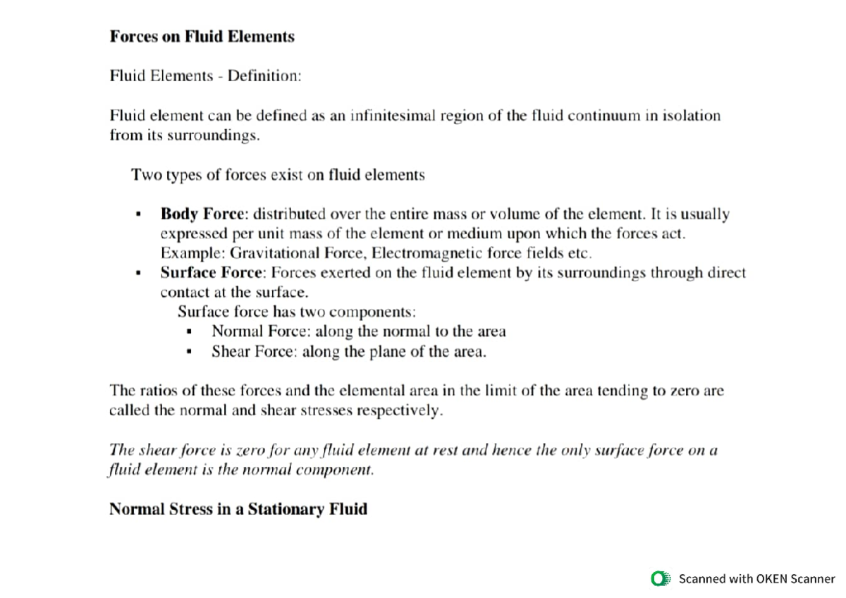 Fluid Mechanics Lecture Notes - Forces on Fluid Elements, Pascal's Law ...