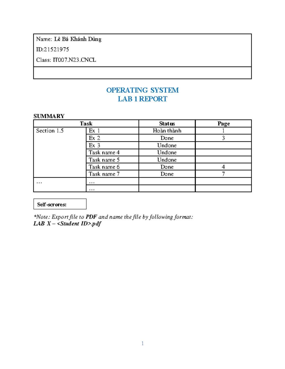 BaiLABthuchanh1 - Name: Lê Bá Khánh Dũng ID: Class: IT007.N23 OPERATING SYSTEM LAB 1 REPORT ...