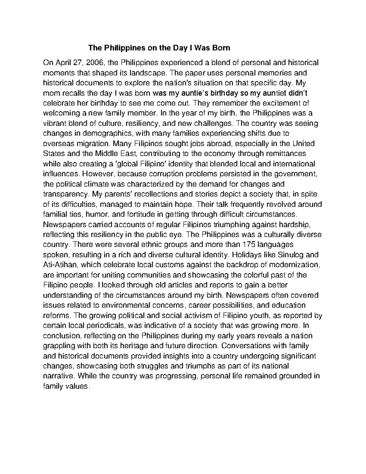 400 WORDS ESSAY on what the Philippines was like on the day you were ...