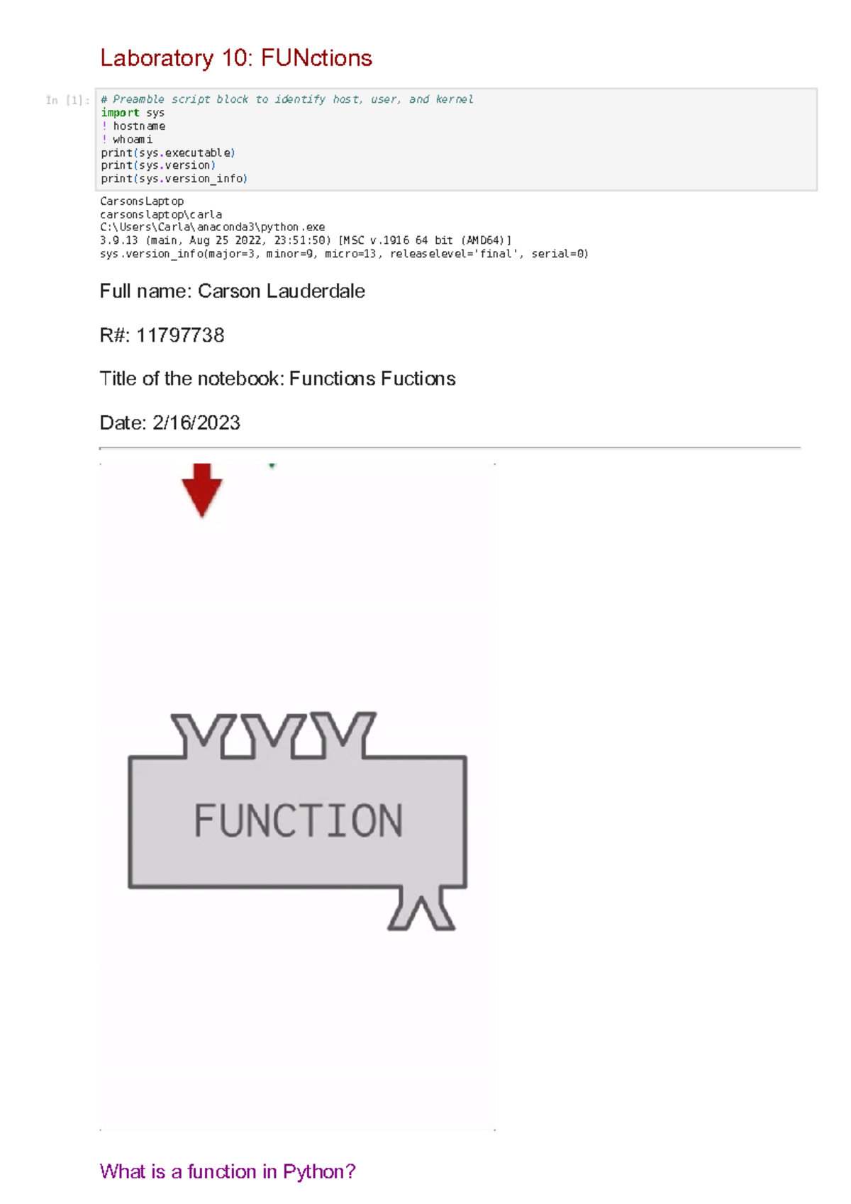 Lab 10 - Lab 10 ENGR1330 - Laboratory 10: FUNctions CarsonsLaptop carsonslaptop\carla - Studocu