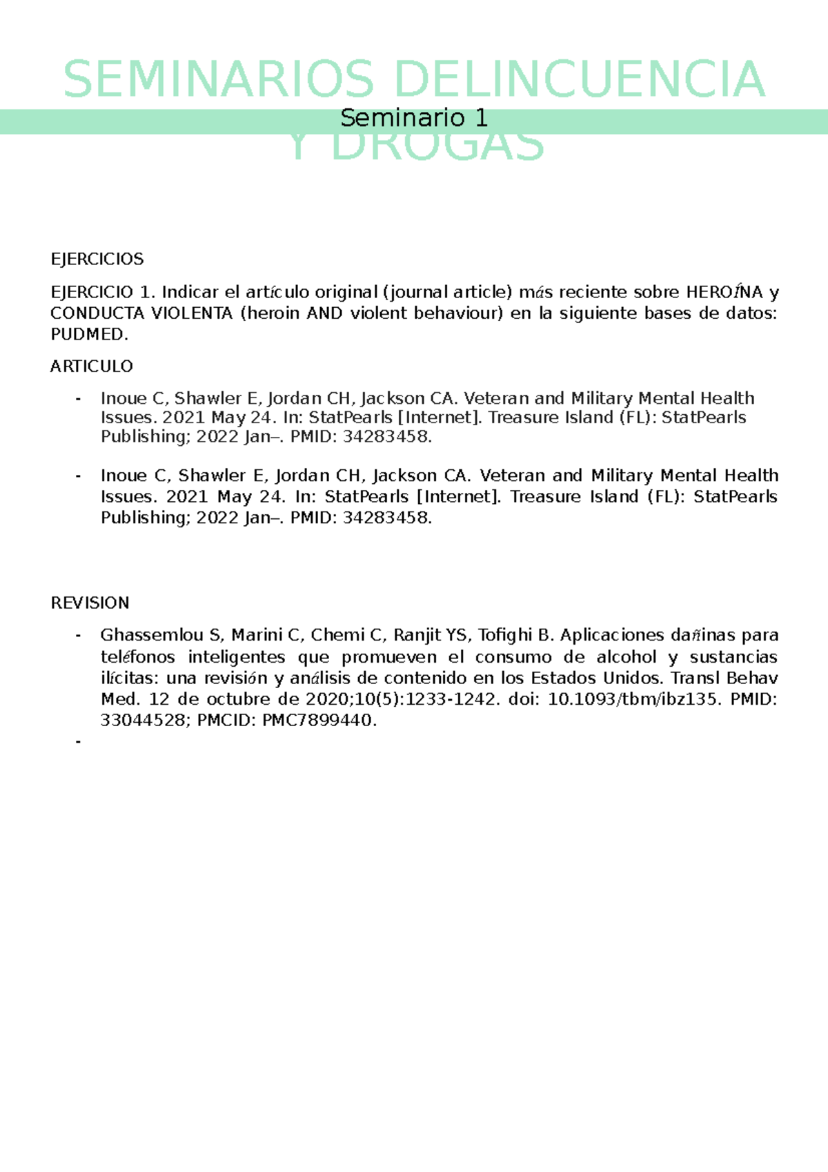 Seminarios Delincuencia Y Drogas - Delinqüència i drogues - UAB - Studocu