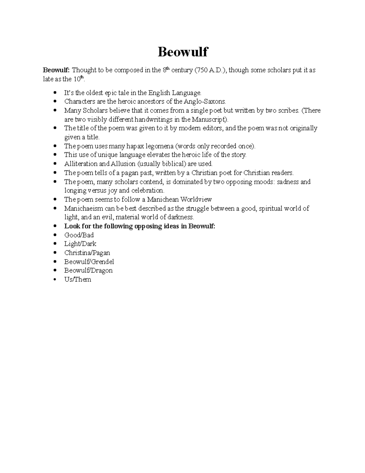 Beowulf ENL2012 - Beowulf Beowulf: Thought to be composed in the 8th ...