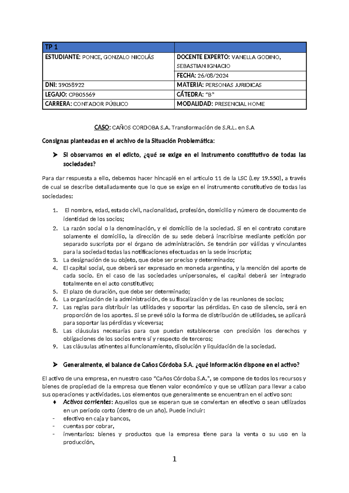 TP Nº1 - Personas Jurídicas - TP 1 ESTUDIANTE: PONCE, GONZALO NICOLÁS ...