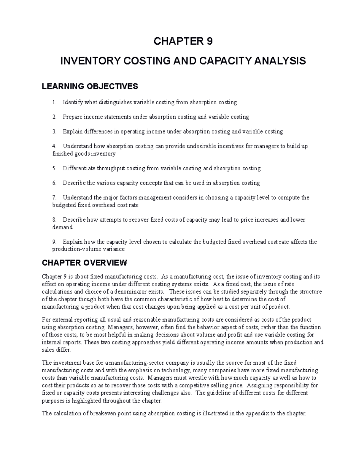 Ch09im 1 1e - Cost accounting horngren - CHAPTER 9 INVENTORY COSTING AND CAPACITY ANALYSIS ...