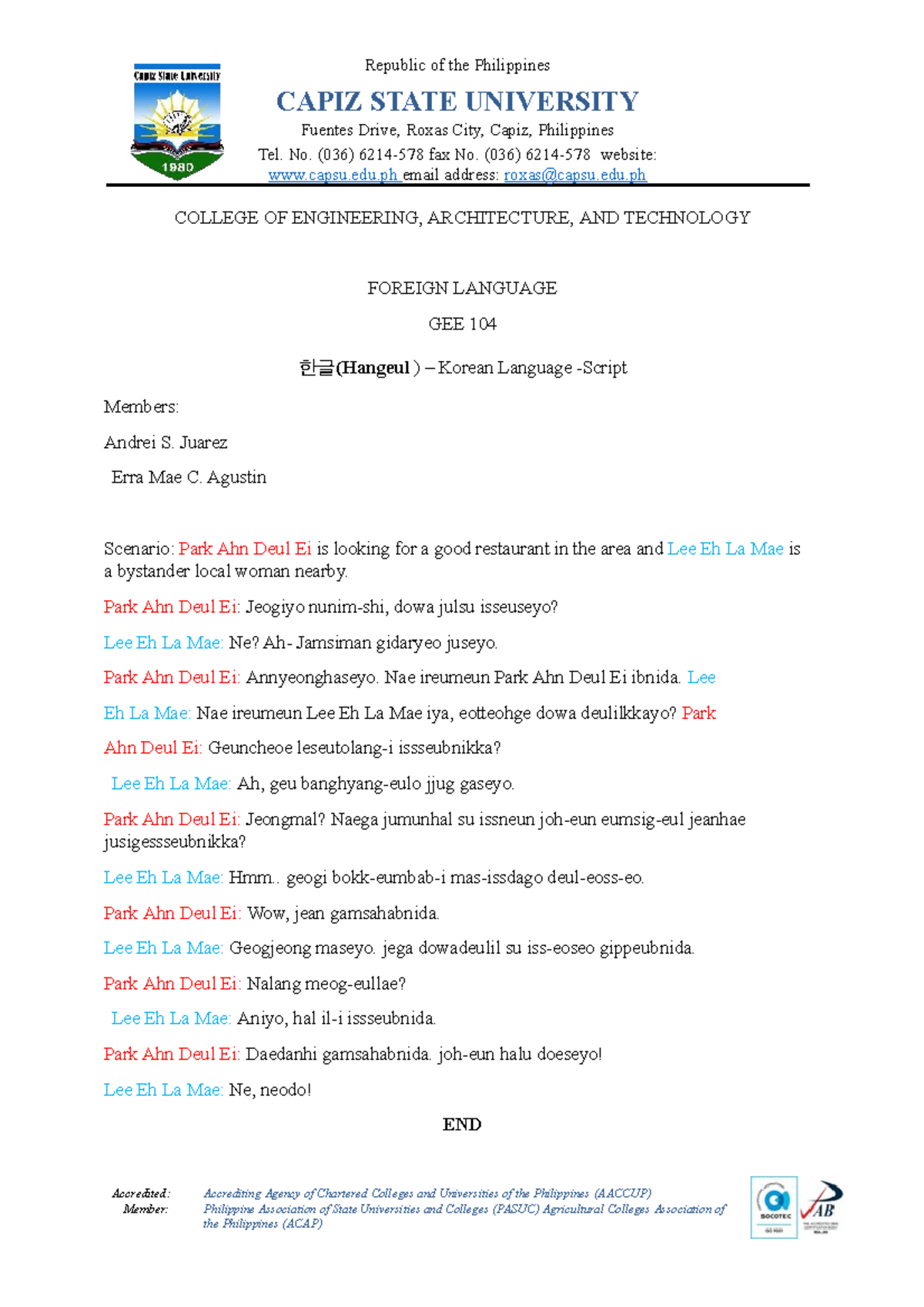 Foreign-Language-script - Republic of the Philippines CAPIZ STATE ...