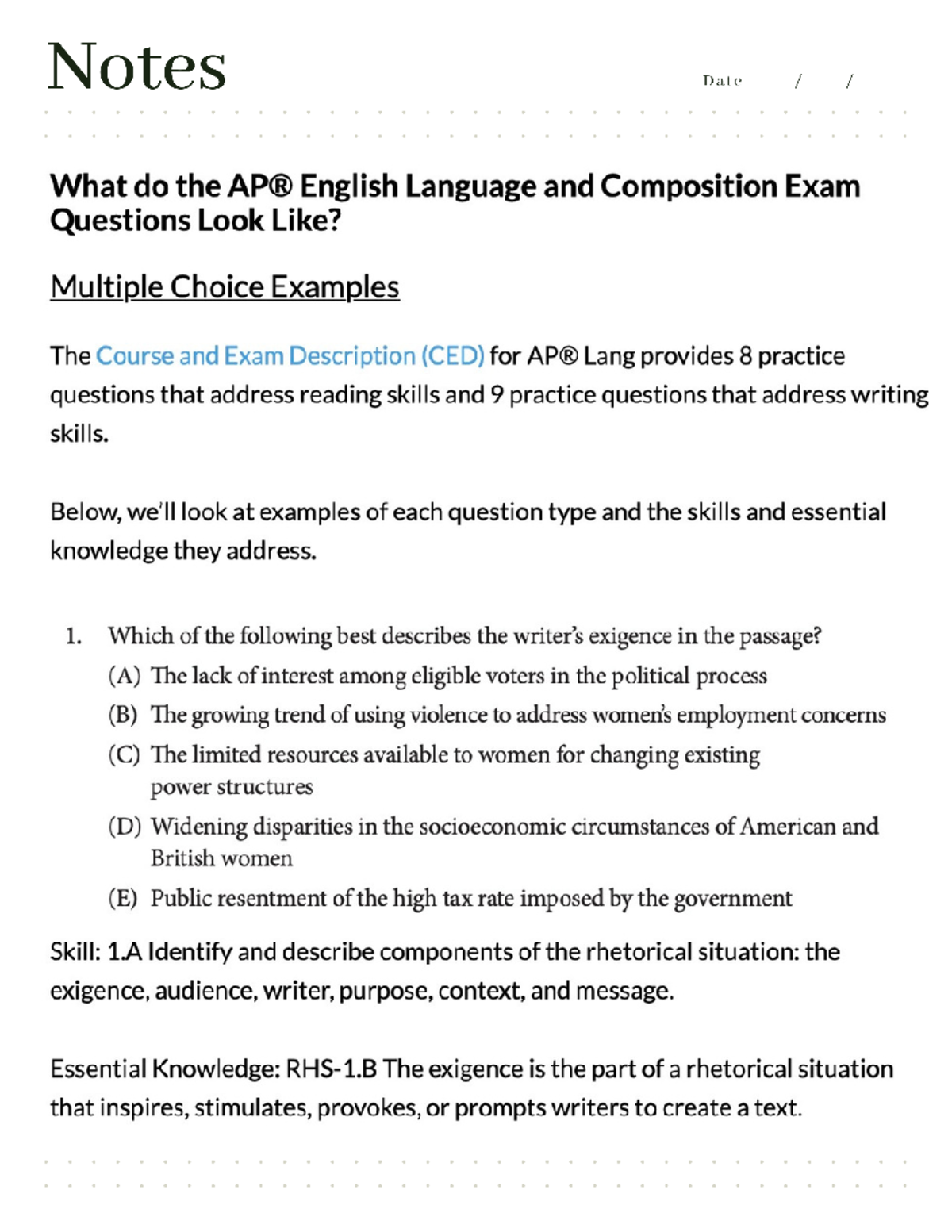 AP English and Language Composition worksheet - Studocu