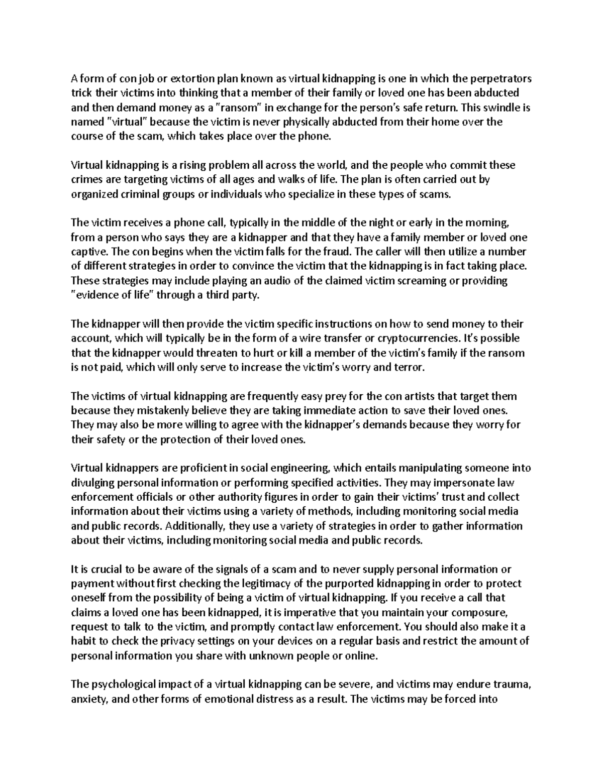 Virtual kidnapping sc - Cyber Security - A form of con job or extortion ...