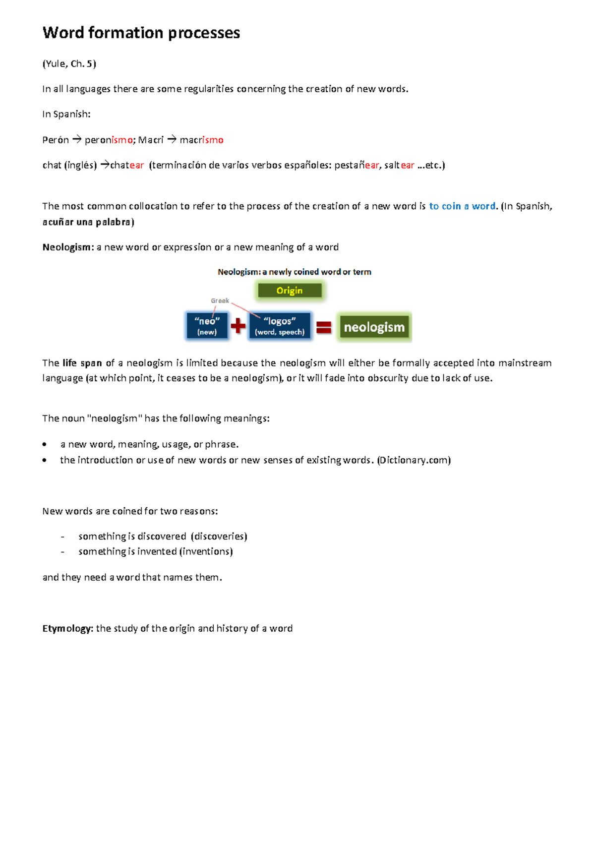 Word formation processes - Word formation processes (Yule, Ch. 5) In ...