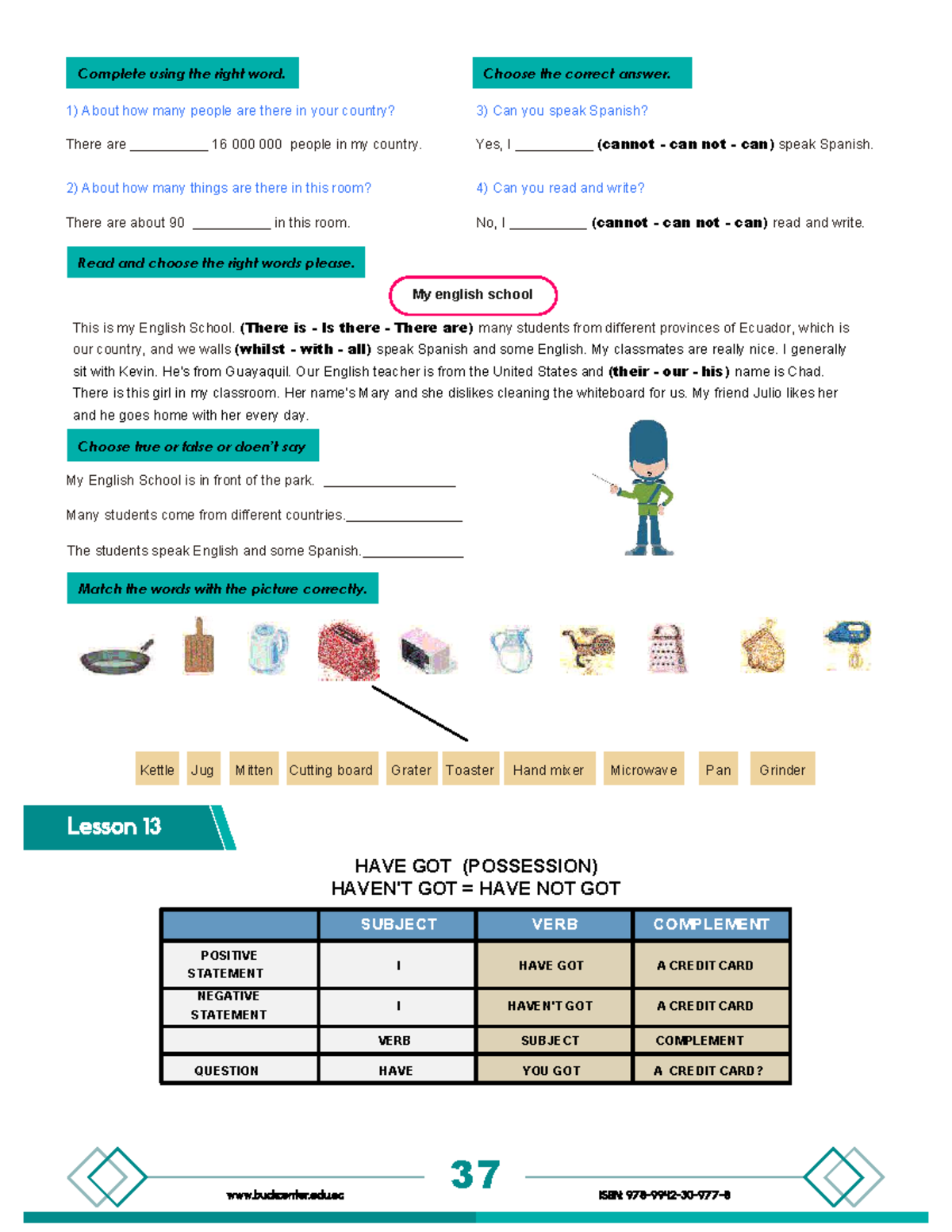 Lesson 13 - 14 - ... - Complete using the right word. Read and choose ...