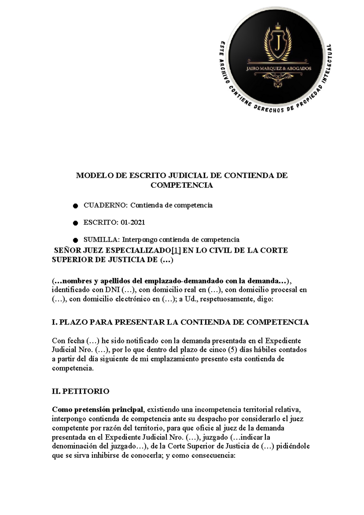 Modelo DE Escrito Judicial DE Contienda DE Competencia - MODELO DE ...