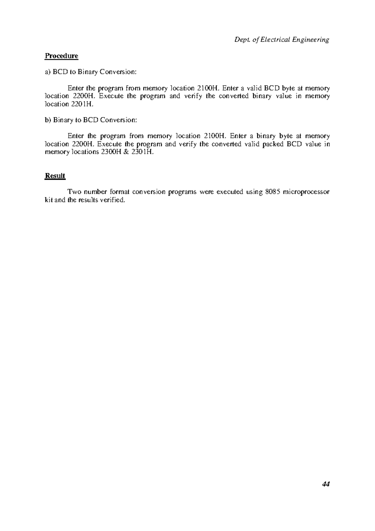 Embedded electronic lab-45-59 - Procedure a) BCD to Binary Conversion: Enter the program from ...