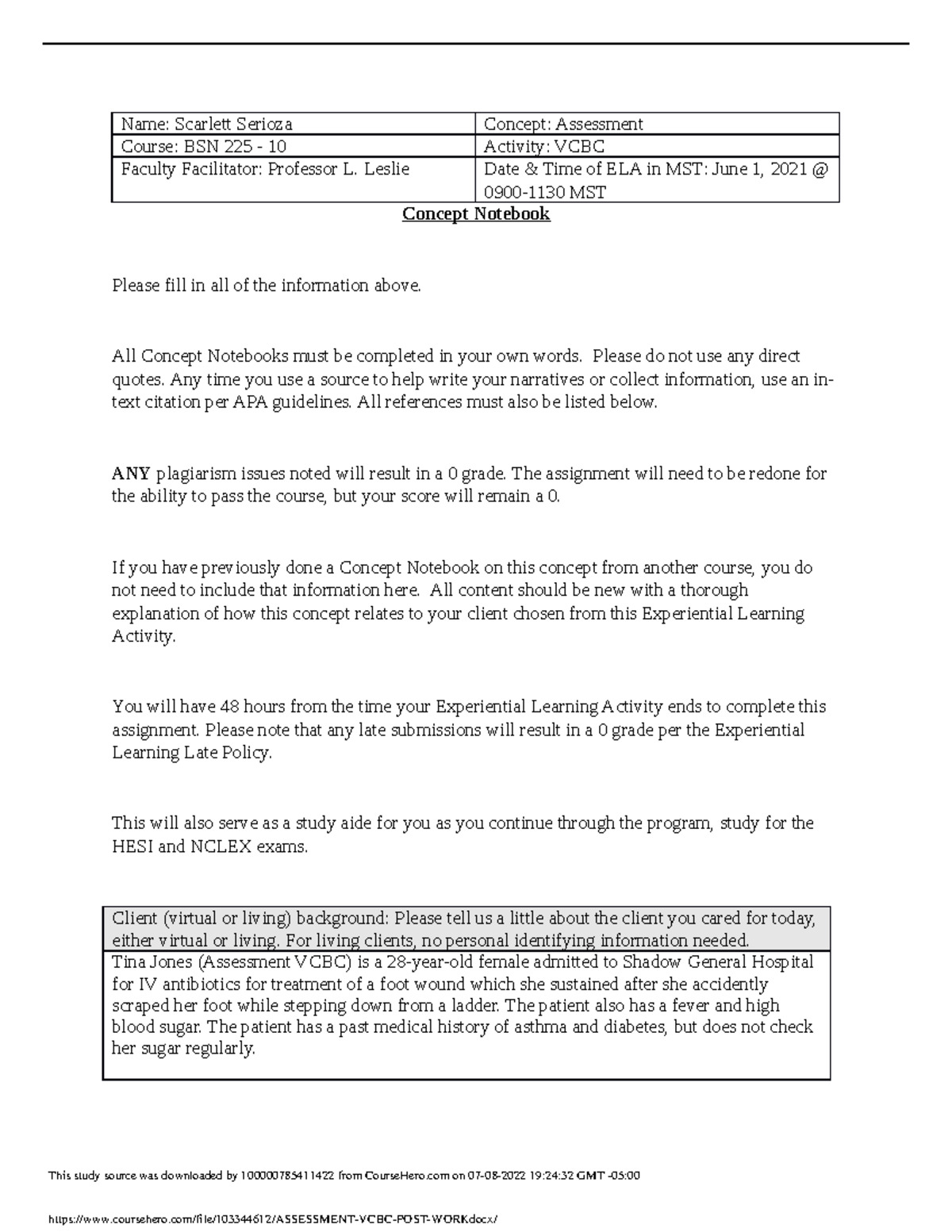 Assessment VCBC POST WORK - Name: Scarlett Serioza Concept: Assessment ...