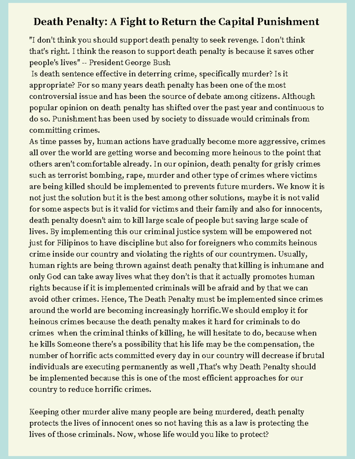 Editorial - Handout - Death Penalty: A Fight to Return the Capital ...