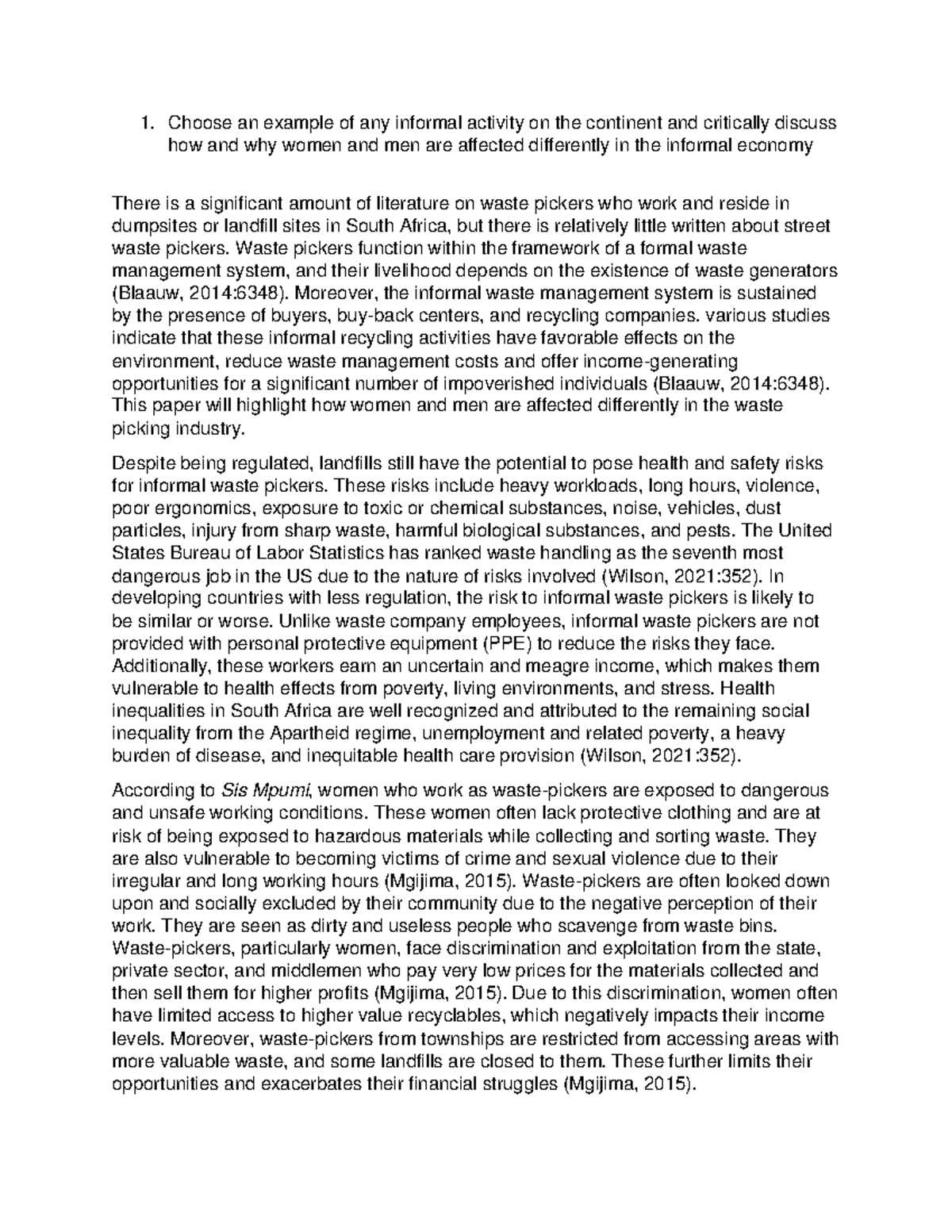 Document 28 - Development studies essay - Choose an example of any ...