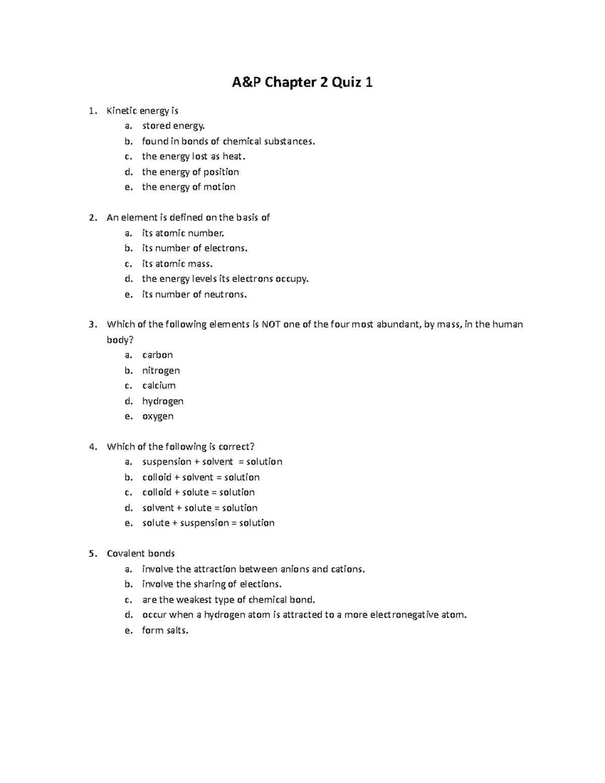 An P Ch2 Quiz 1 - Chapter 2 practice quiz - A&P Chapter 2 Quiz 1 ...