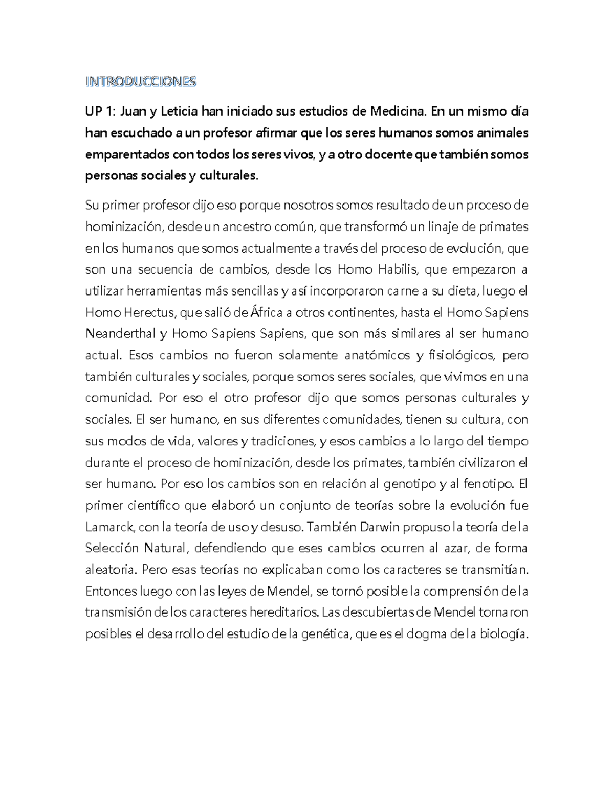 Introducciones - texto - UP 1: Juan y Leticia han iniciado sus estudios ...