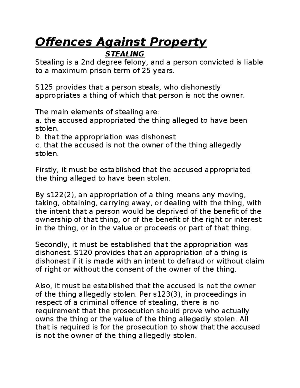 Offences Against Property - Offences Against Property STEALING Stealing ...