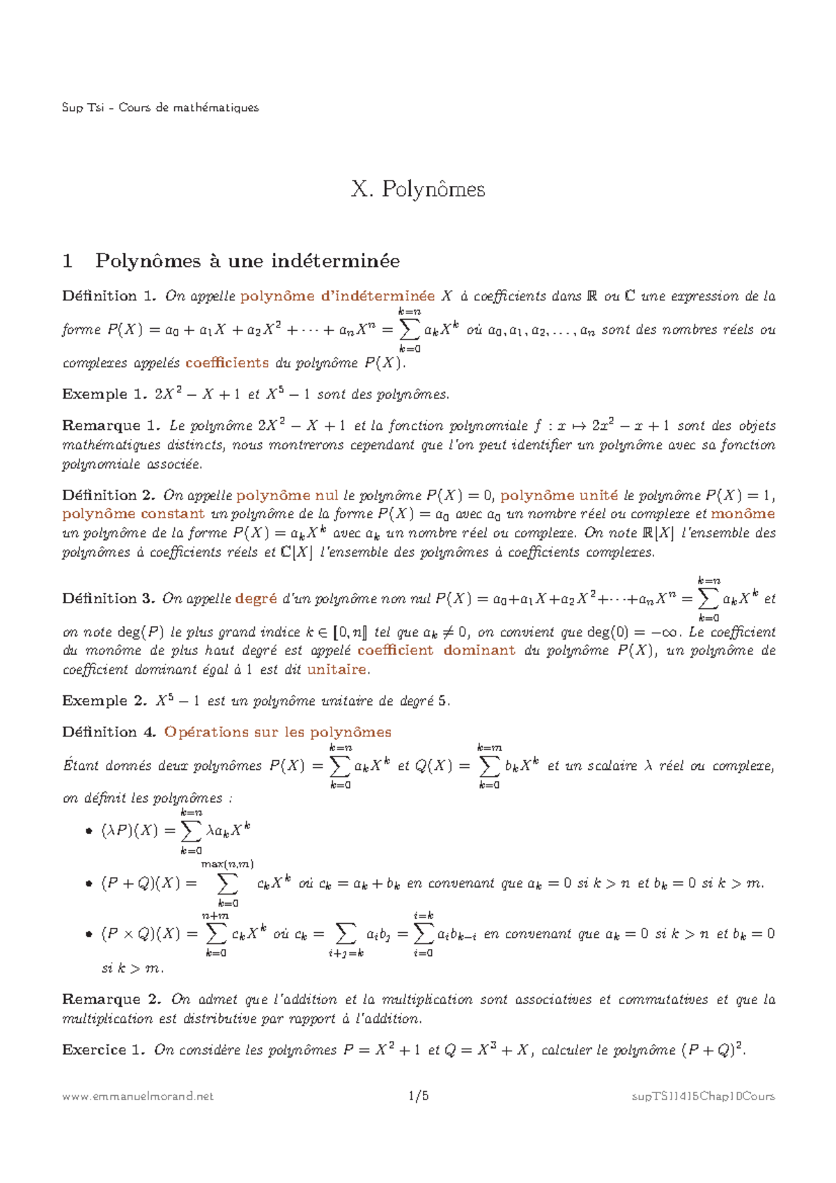 Cours polynomes - Sup Tsi - Cours de math ́ematiques X. Polynˆomes 1 ...