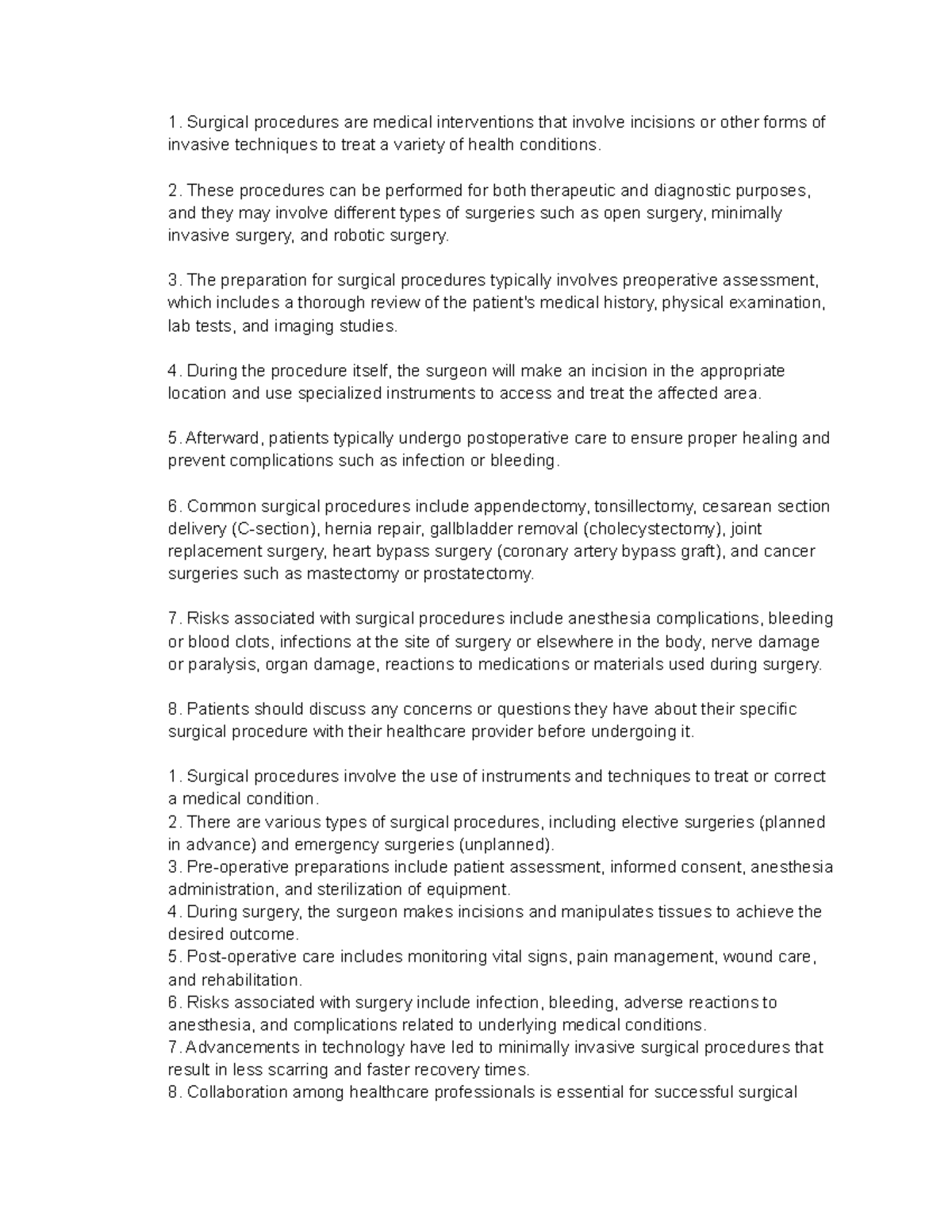 Notes on surgical - Surgical procedures are medical interventions that ...