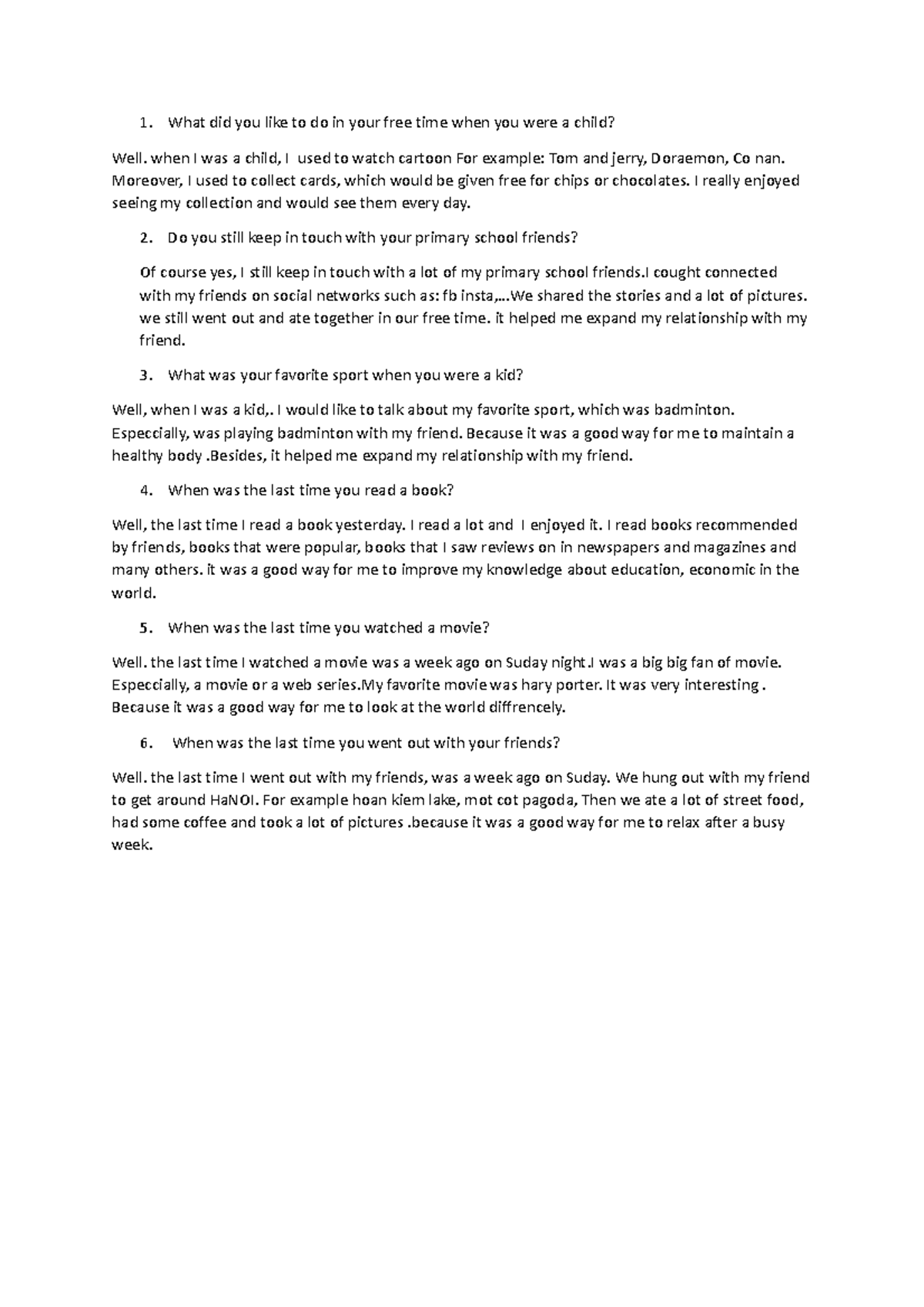 Itels - mmm - What did you like to do in your free time when you were a ...