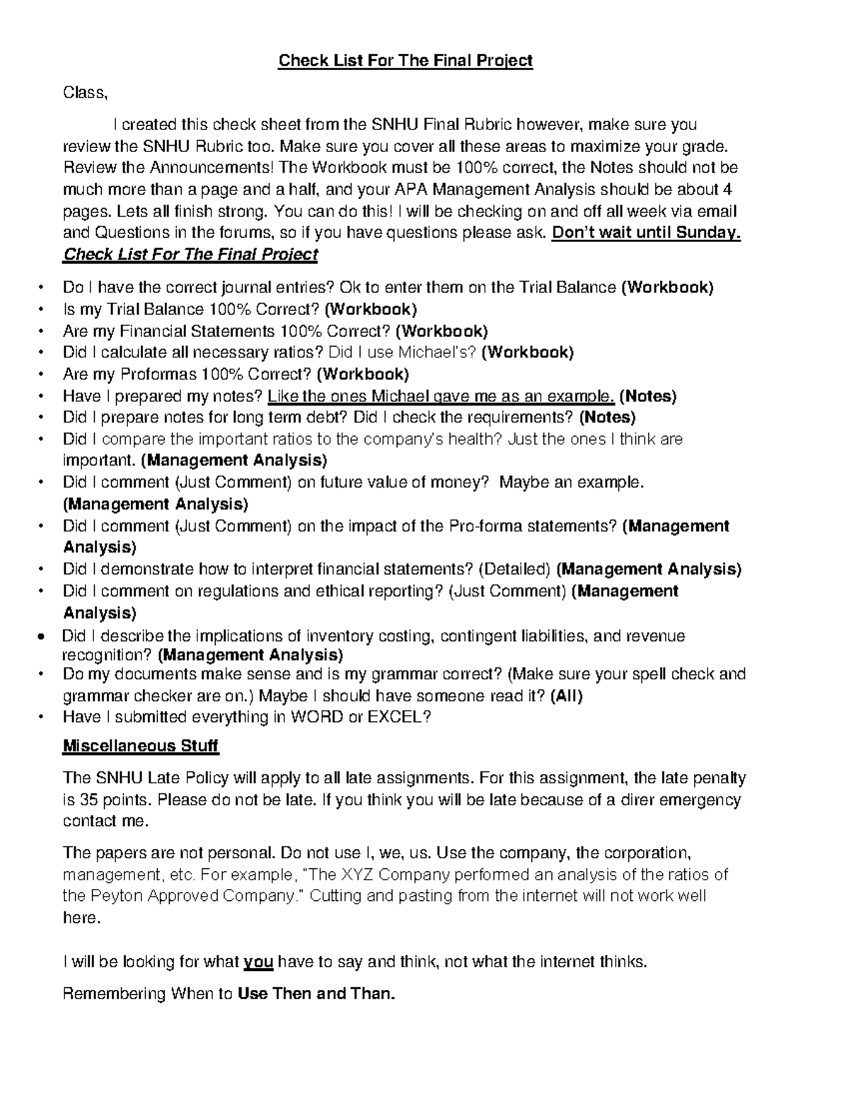 Checklist FOR THE Final Project 02 14 2022 - Check List For The Final ...