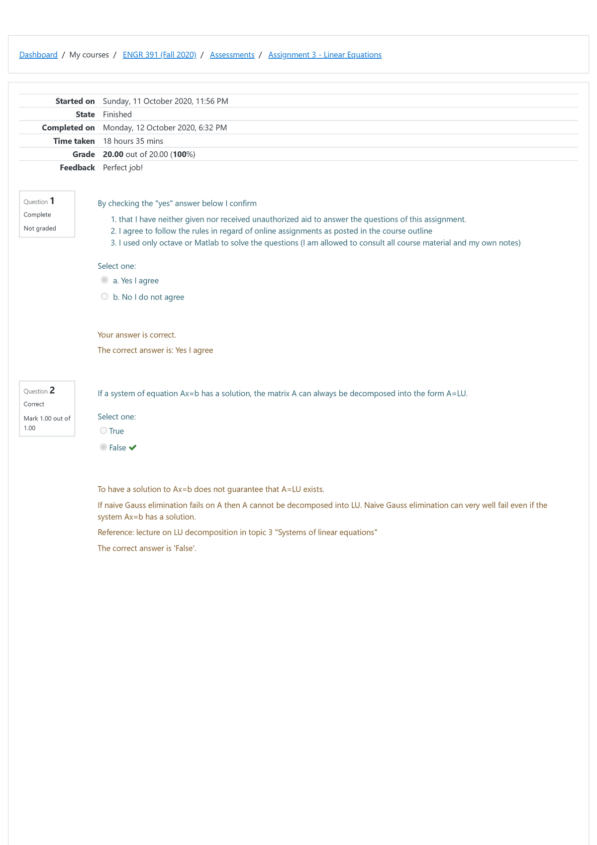 Assignment 3 - Linear Equations Solutions - Dashboard / My courses ...
