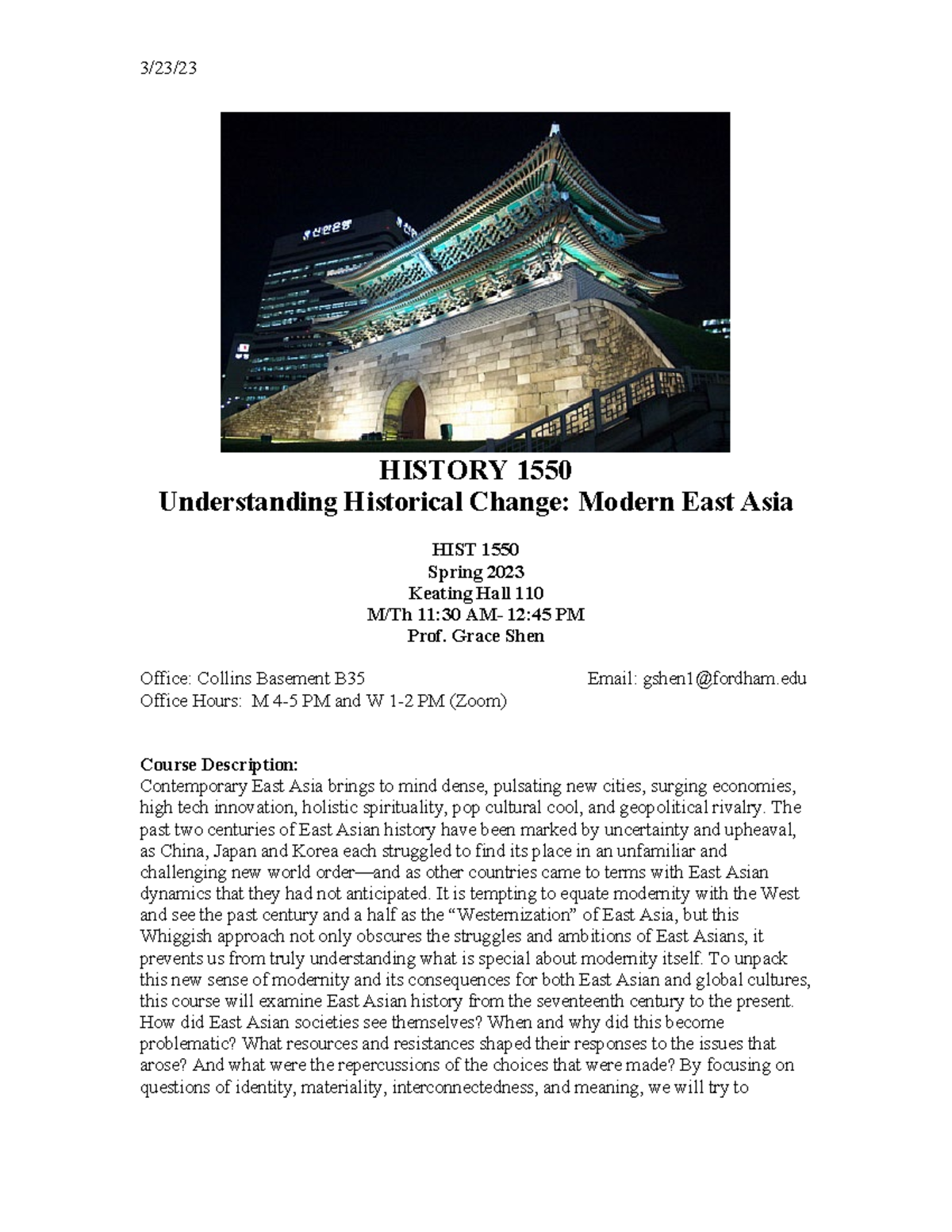 HIST1550 Syllabus - 3/23/ HISTORY 1550 Understanding Historical Change ...