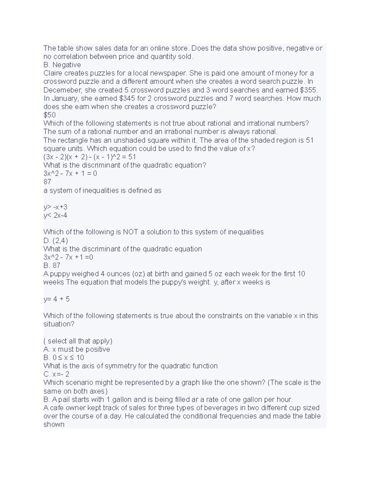 Math exam 1 - notes, vocab, study materials, and exam answers - The ...