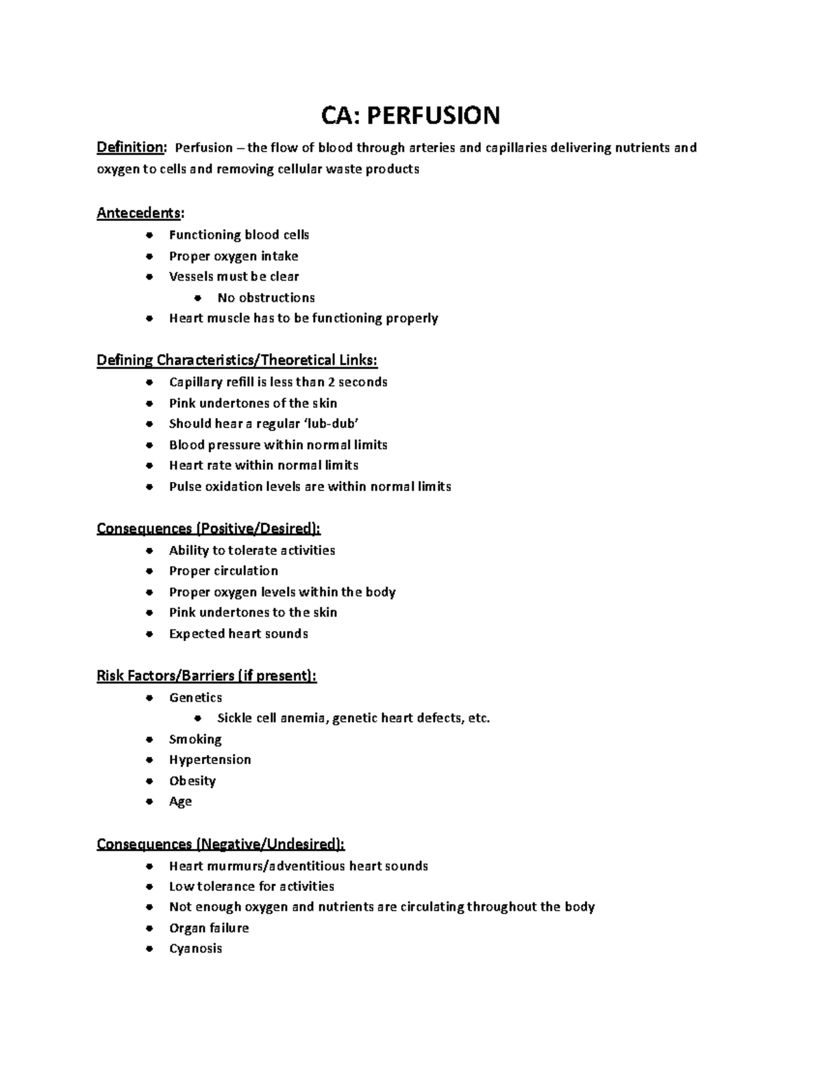 Concept Analysis Perfusion - CA: PERFUSION Definition:Perfusion – the ...