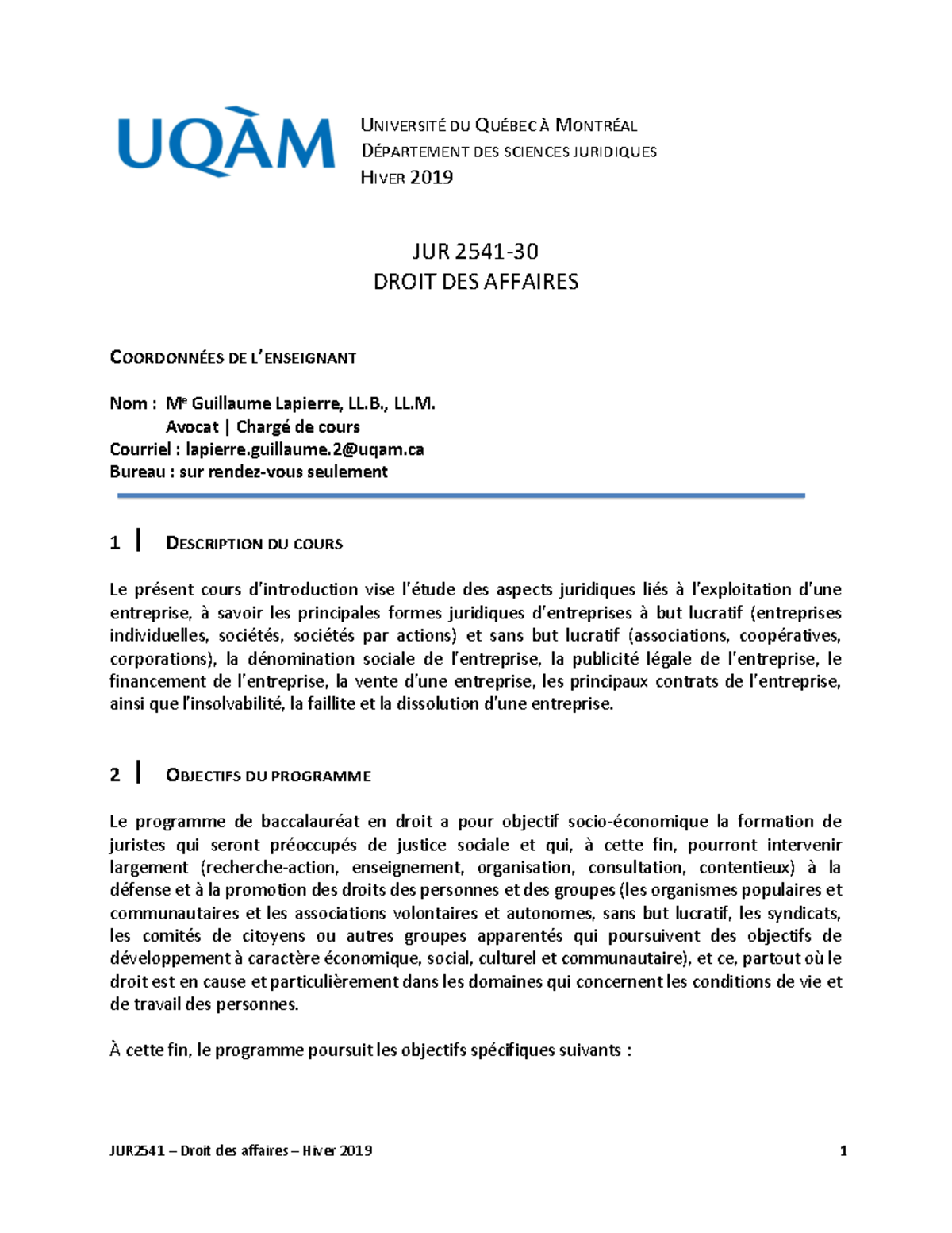 JUR2541 - Plan de cours - Warning: TT: undefined function: 32 ...