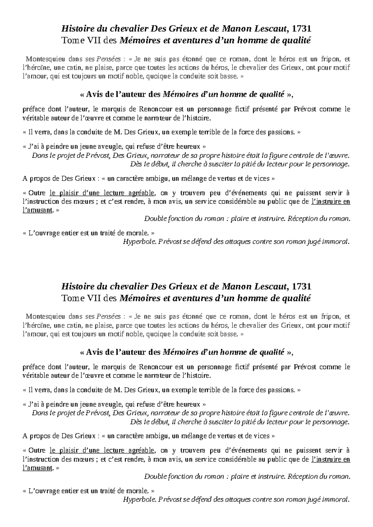 Citations manon début poly 1 - Histoire du chevalier Des Grieux et de ...