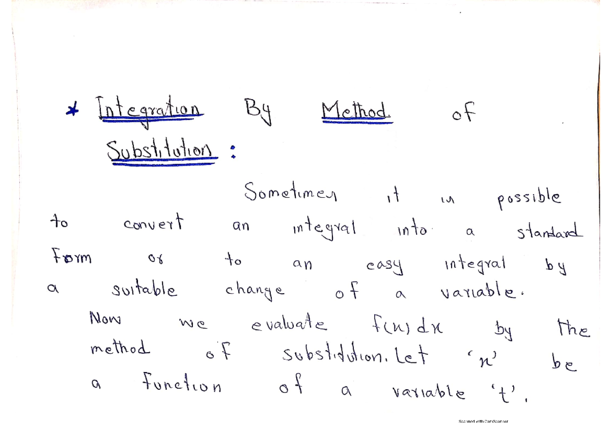 Integration by method of substitution Calculus - Studocu