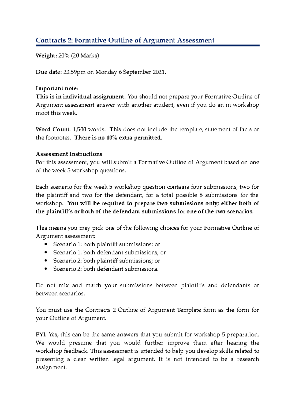 Formative Outline of Argument assessment instructions - 1030LAW ...