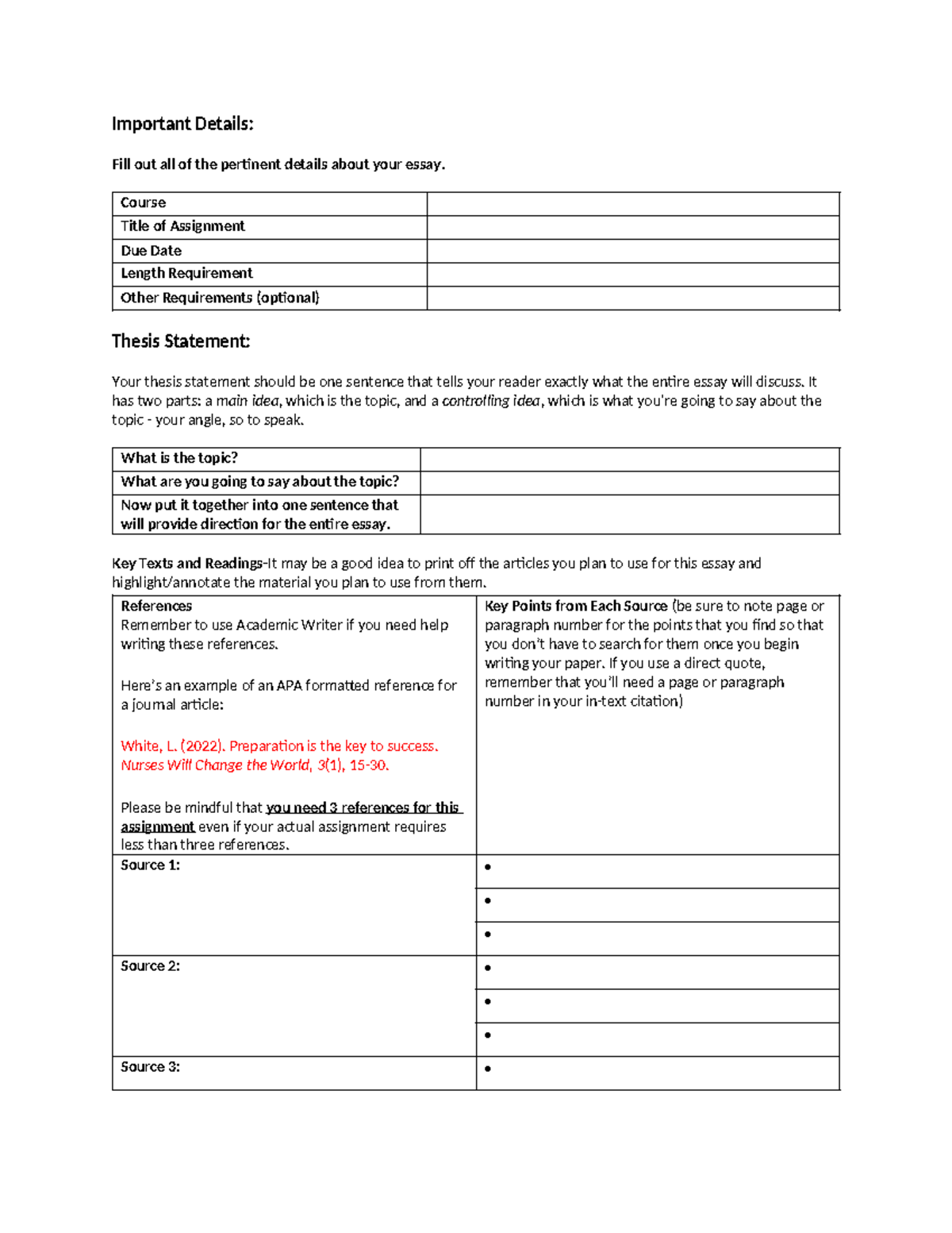 GPS-Essay Plan-1 - Essay plan 1 - Important Details: Fill out all of ...