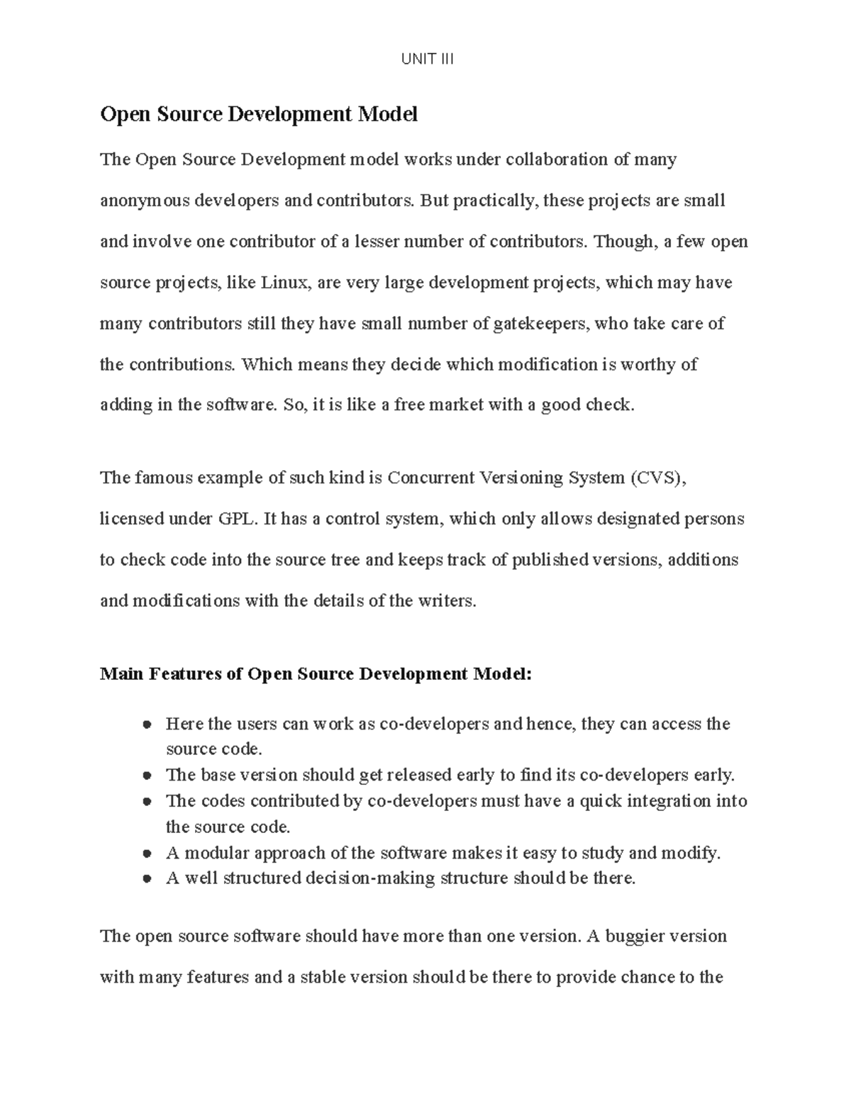 FOSS UNIT III Notes - dfdfsdfsdfsdf - Open Source Development Model The ...