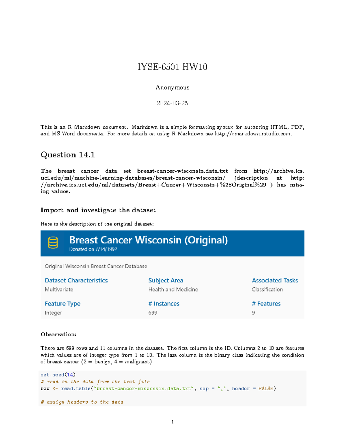 IYSE 6501 HW10 v2 - IYSE-6501 HW Anonymous 2024-03- This is an R Markdown document. Markdown is ...