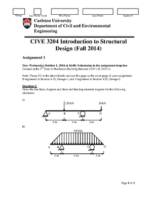 CIVE 3403: Assignment 1 2014 Solution - Carleton University Department of Civil and ...