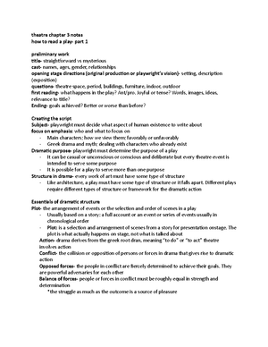 Chapter 2 theatre notes - Chapter 2 theatre notes The audience The ...
