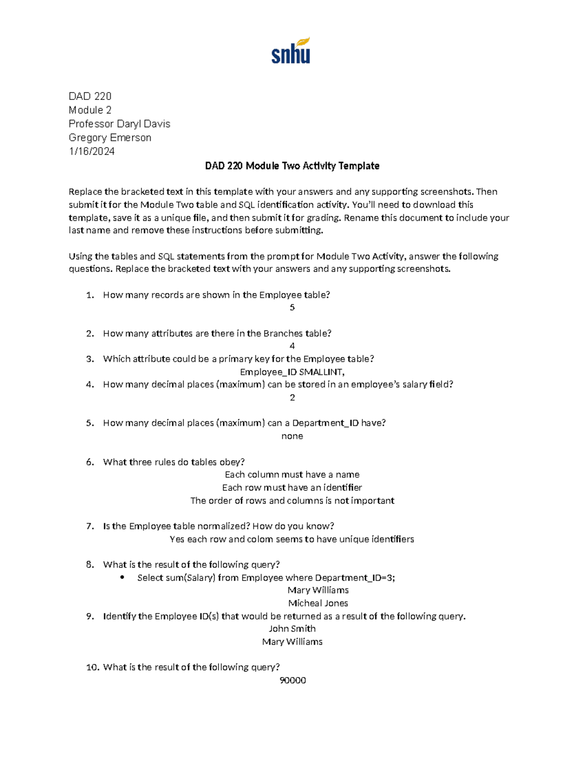 DAD 220 Module Two Activity Template - DAD 220 Module 2 Professor Daryl ...
