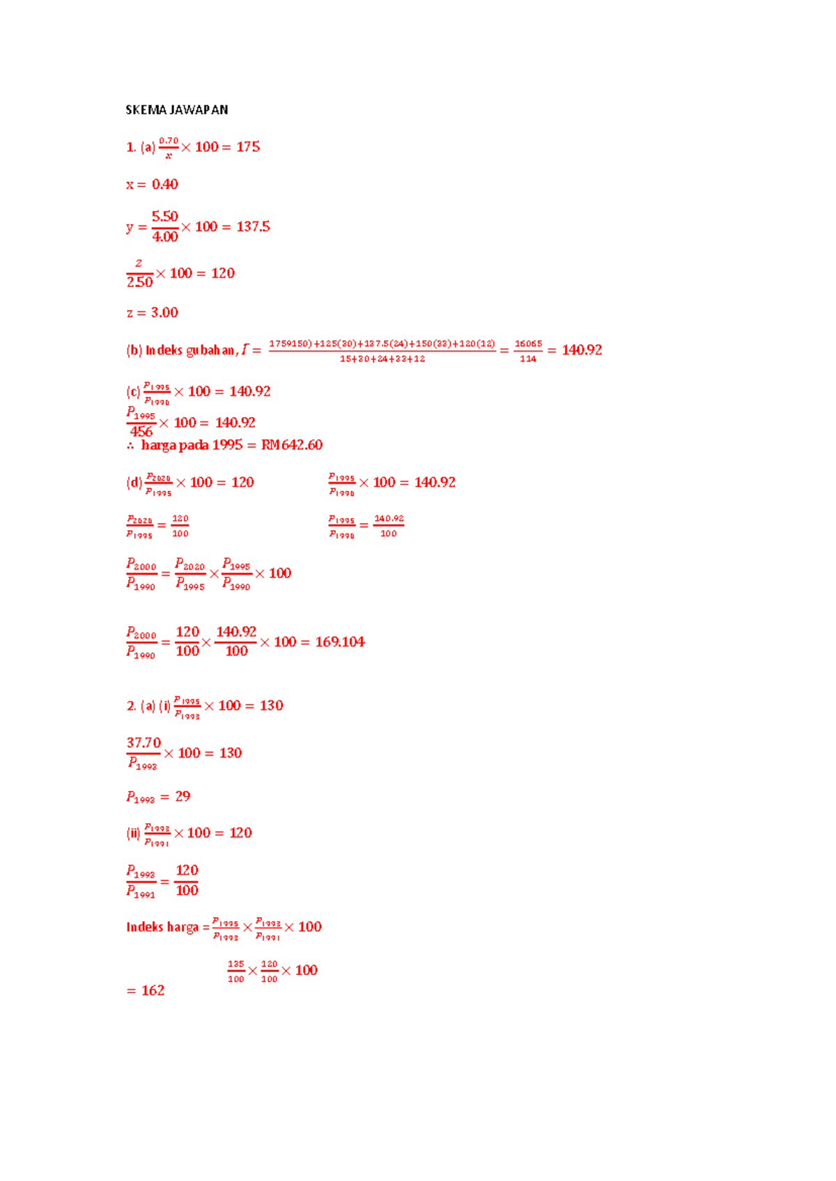 F4 10 Index Numbers ( Answer) - SKEMA JAWAPAN (b) (i) Indeks gubahan ...