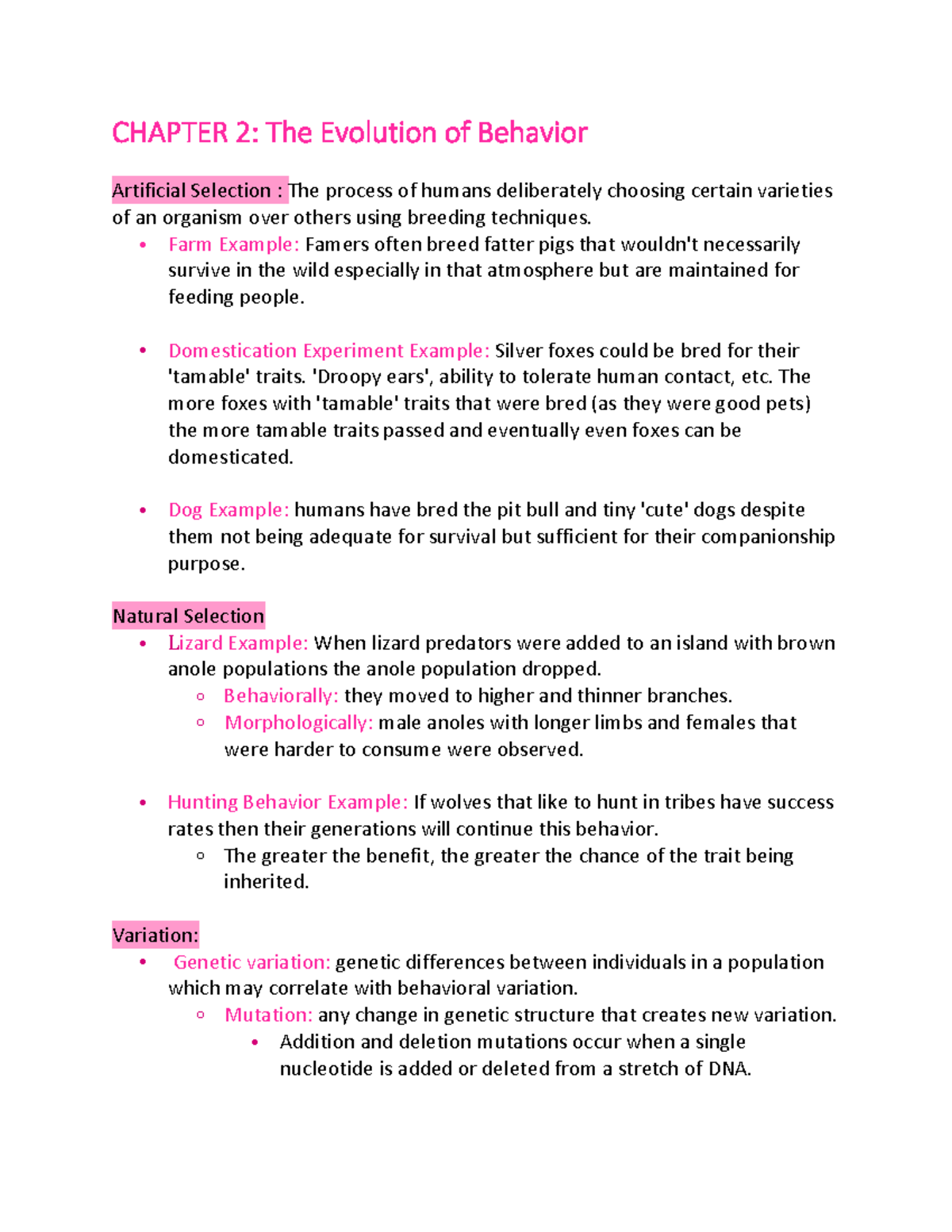 Chapter 2 - CHAPTER 2: The Evolution of Behavior Artificial Selection ...