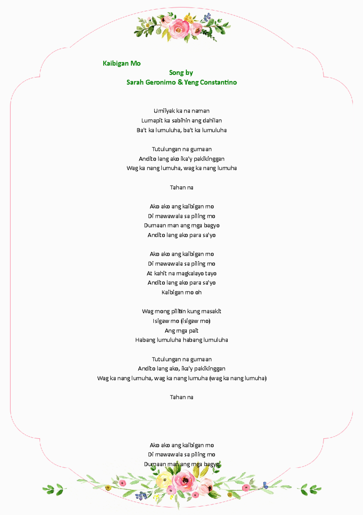 Kantang Tagalog Sa Bisaya - Kaibigan Mo Song by Sarah Geronimo & Yeng ...