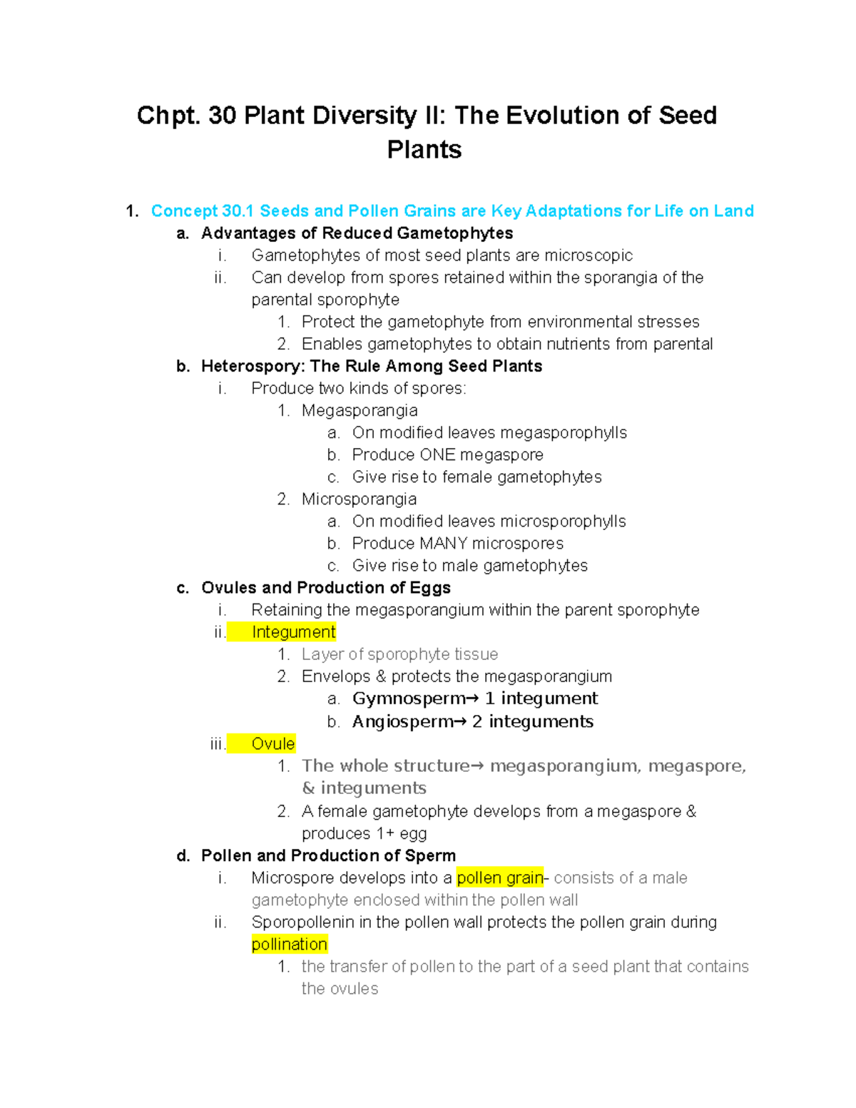 Bio 115 Chpt. 30 notes - Chpt. 30 Plant Diversity II: The Evolution of ...