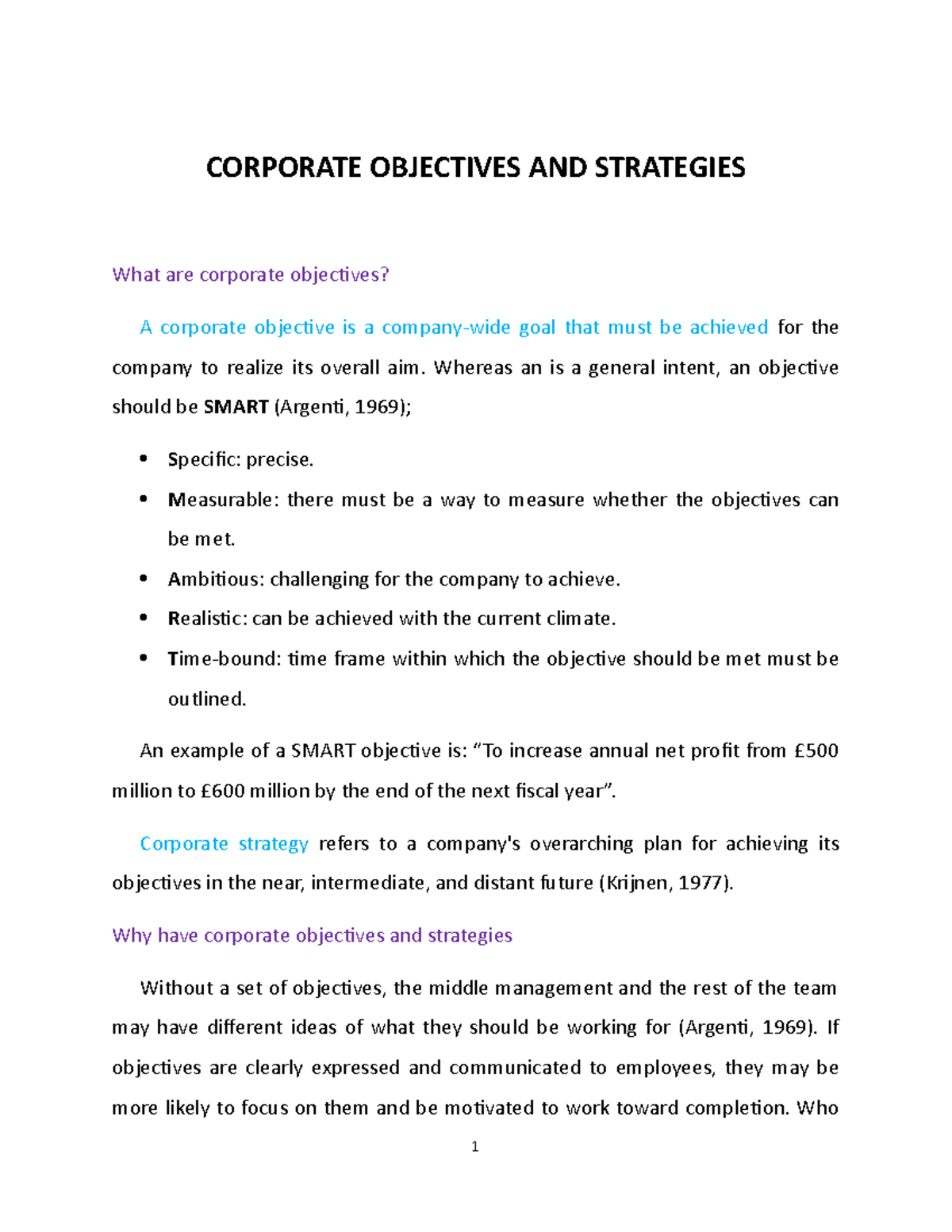 Corporate objectives and strategies - CORPORATE OBJECTIVES AND ...
