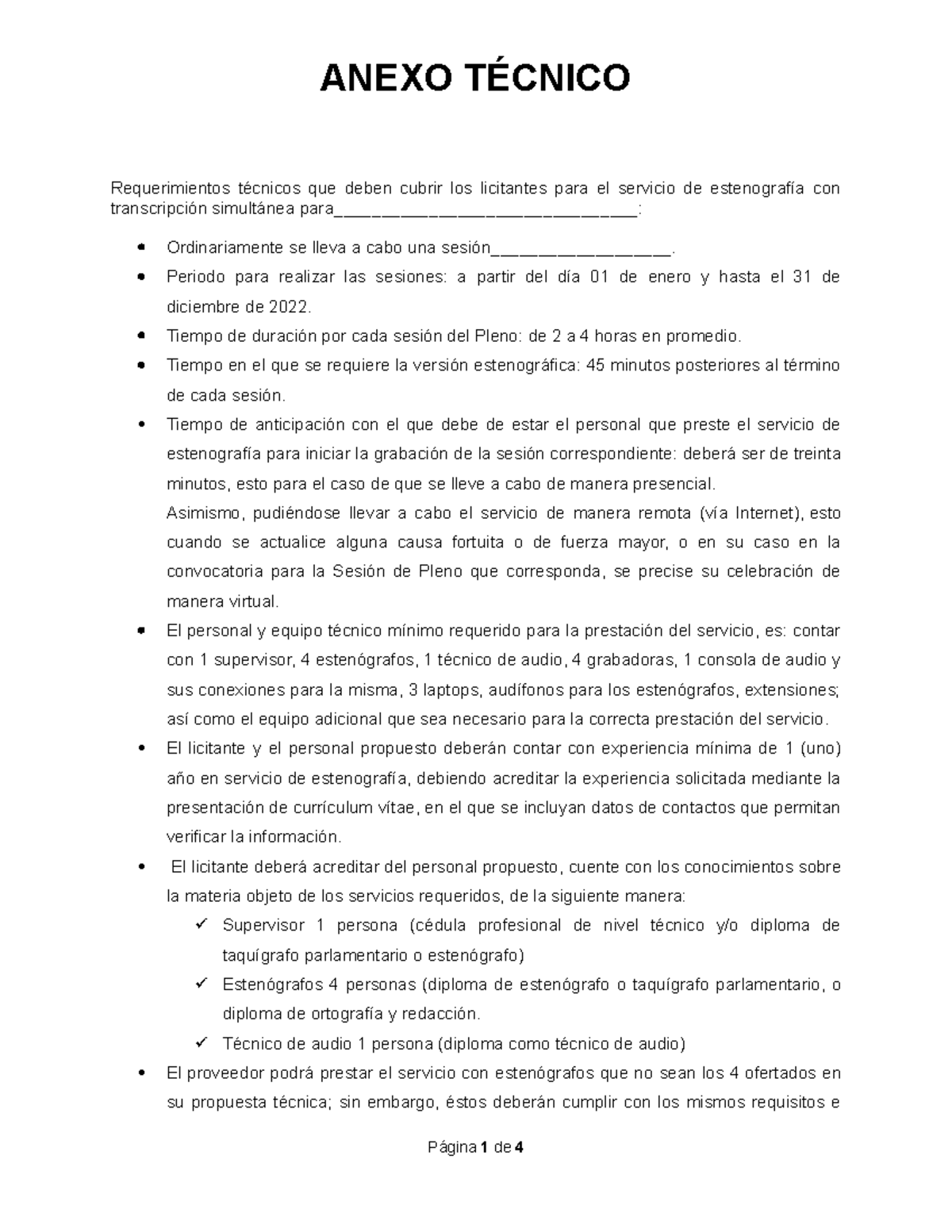 Anexo Técnico Estenografía - ANEXO TÉCNICO Requerimientos técnicos que deben cubrir los ...