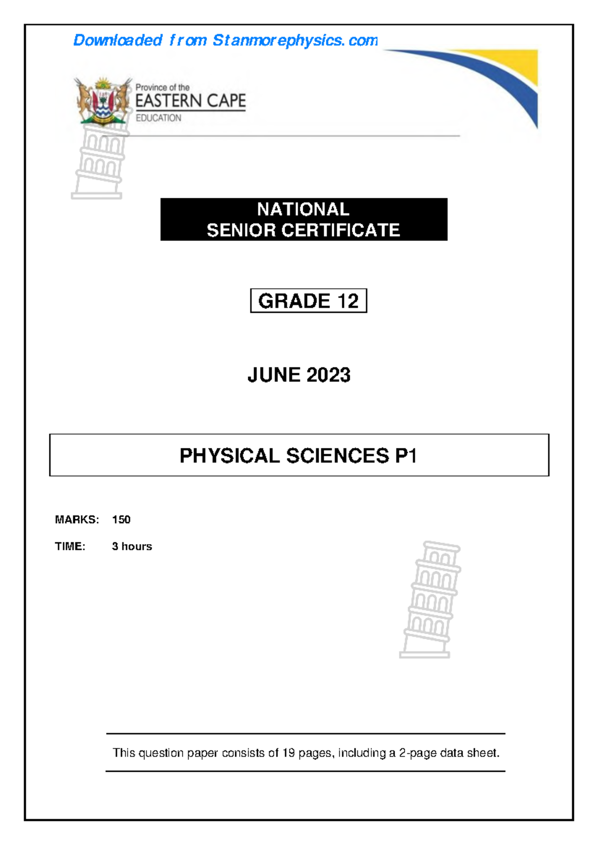 EC Physical Sciences Grade 12 June 2023 P1 and Memo - NATIONAL SENIOR CERTIFICATE GRADE 12 JUNE ...