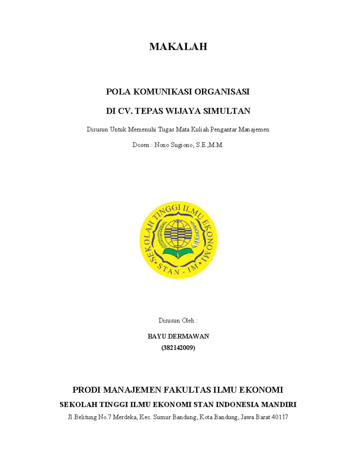 Makalah Pengantar Manajemen (184) - MAKALAH POLA KOMUNIKASI ORGANISASI ...
