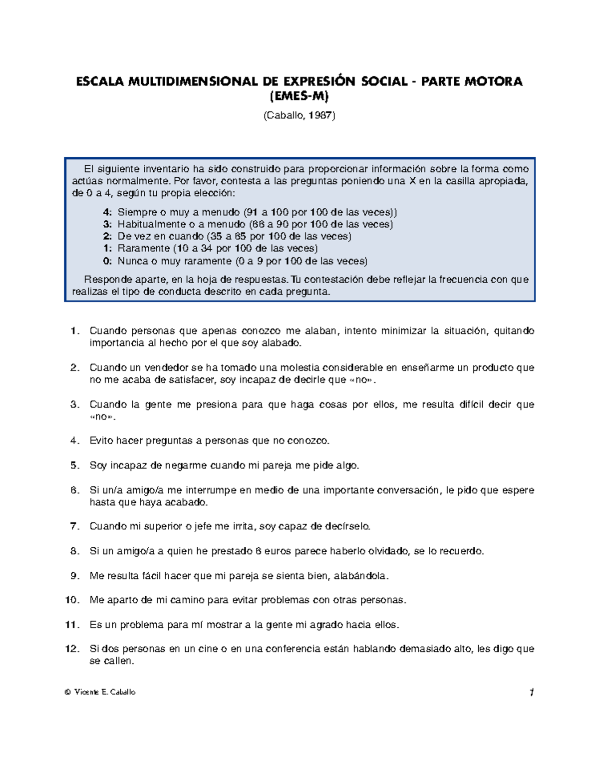 Escala Multidimensional DE Expresión Social - Parte Motora - © Vicente ...