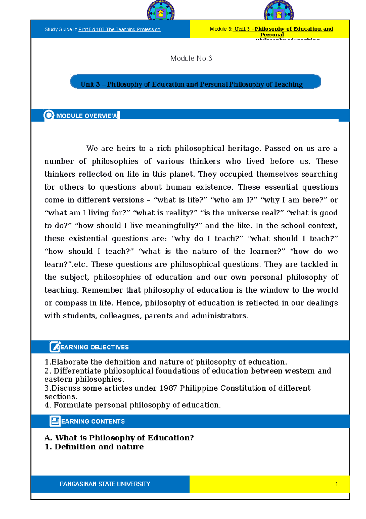 Module 3 the teaching profession - Module No. Unit 3 – Philosophy of ...